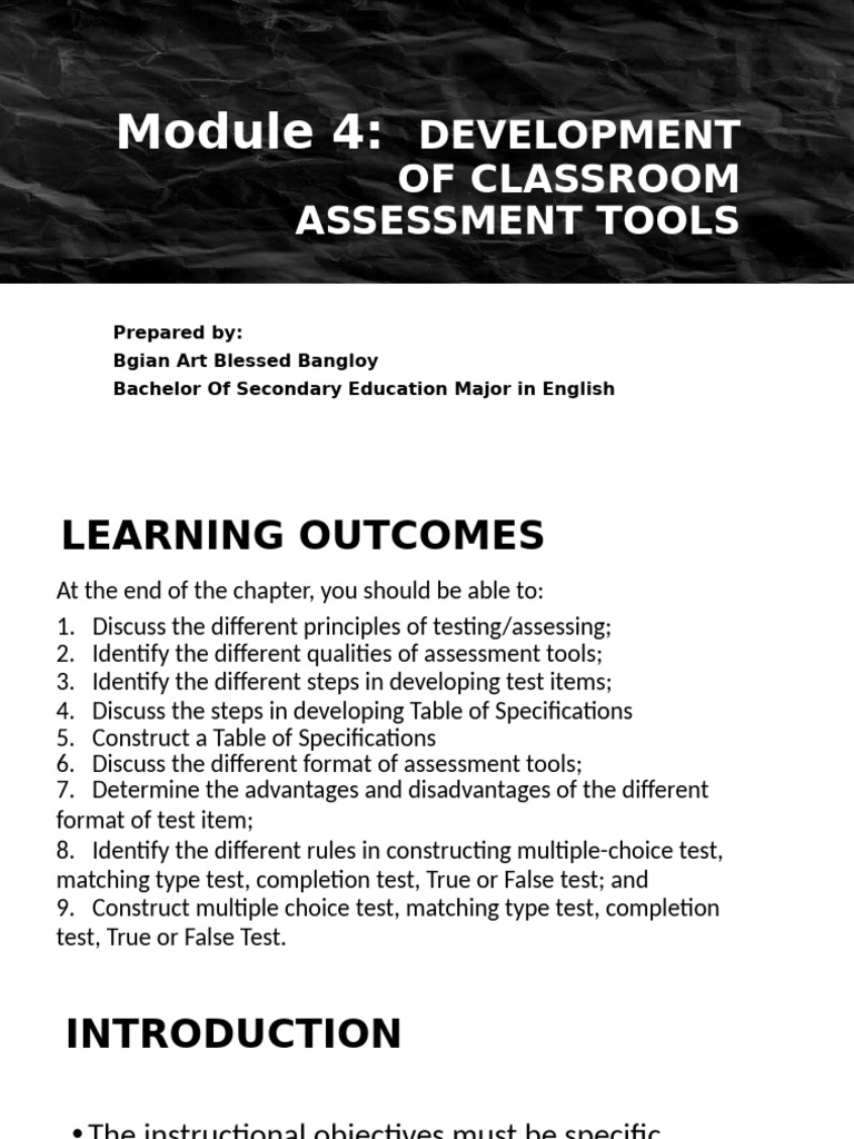Development of Classroom Assessment Tools | PDF | Educational Assessment | Multiple Choice