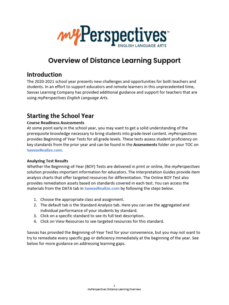 Myperspectives Overview of Distance Learning Support | PDF | Learning ...