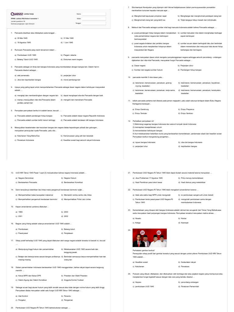 SOAL LATIHAN PAS PPKn Kelas 8 KEY | PDF