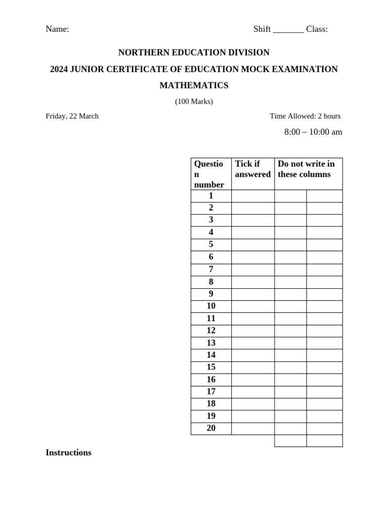 2024 JCE NED Mathematics Moderated | PDF | Triangle | Area