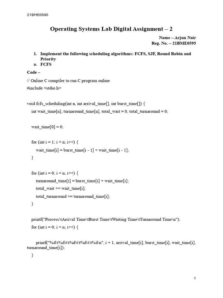 Operating Systems Lab Digital Assignment 21BME0595 | PDF | Software ...