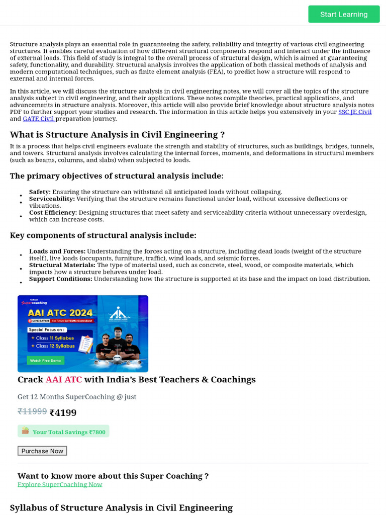Structure Analysis in Civil Engineering - Download Subject Notes & Free ...