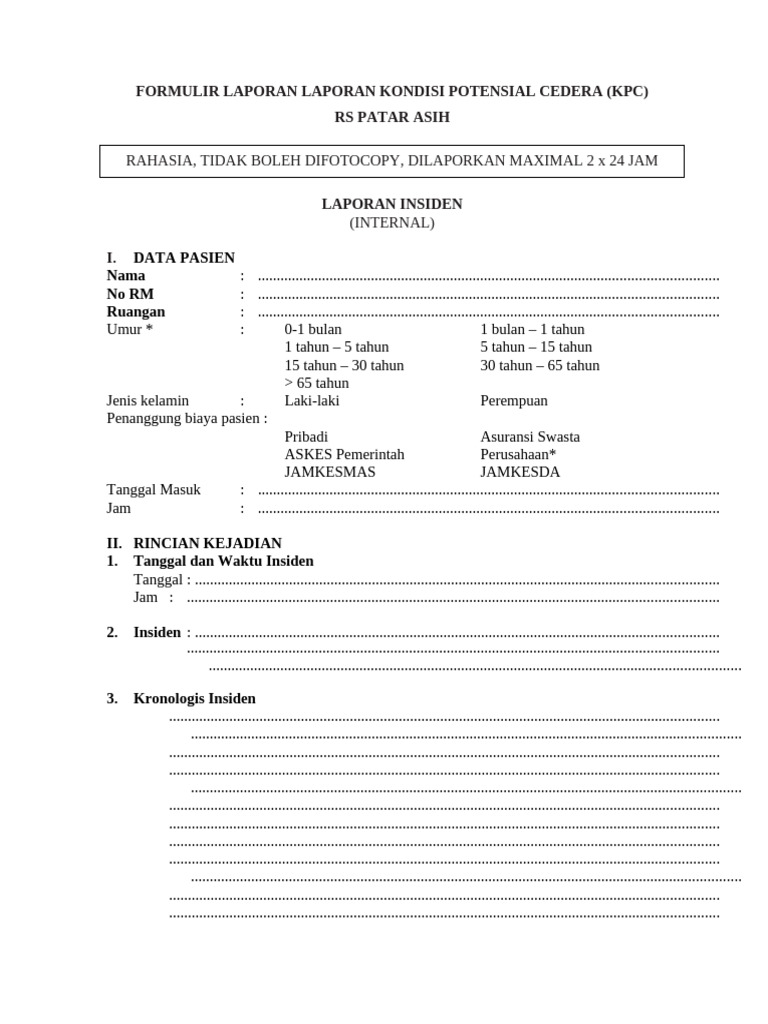 Formulir insiden keselamatan pasien (KPC) | PDF