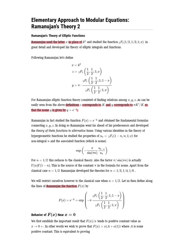 2011-12-Elementary Approach To Modular Equations - Ramanujans Theory 2 | PDF | Combinatorics ...