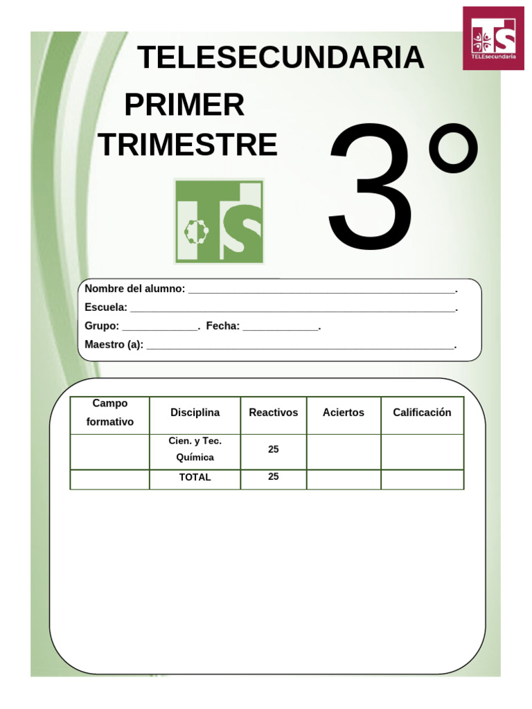 QUIMICA EX - 3ro.1ER - TRIMESTRE NUEVO MODELO | PDF | Concentración | Mezcla