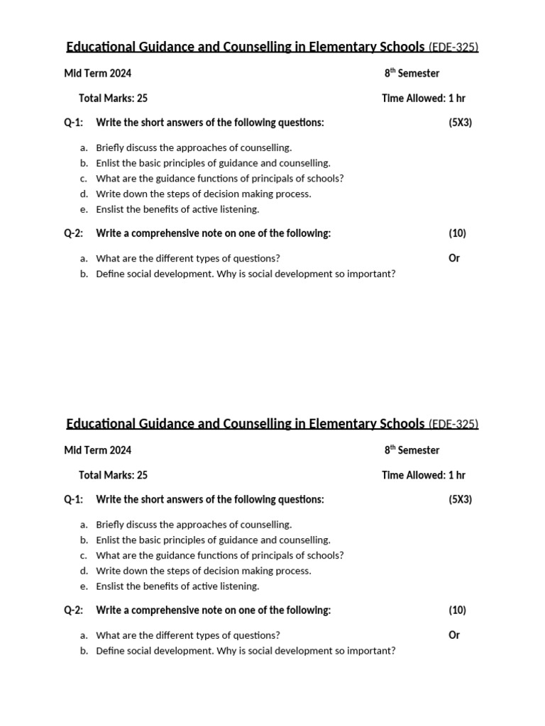 Educational Guidance and Counselling in Elementary Schools | PDF