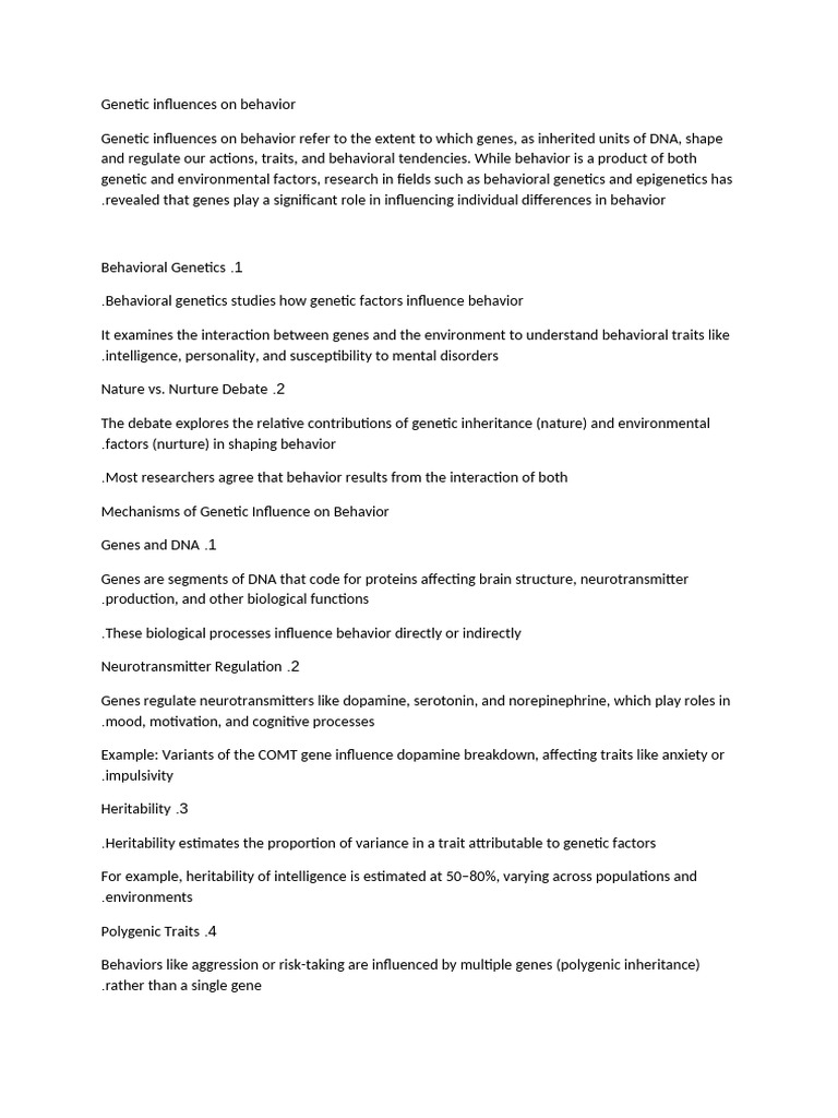 Genetic influences on behavior | PDF | Heritability | Genetics
