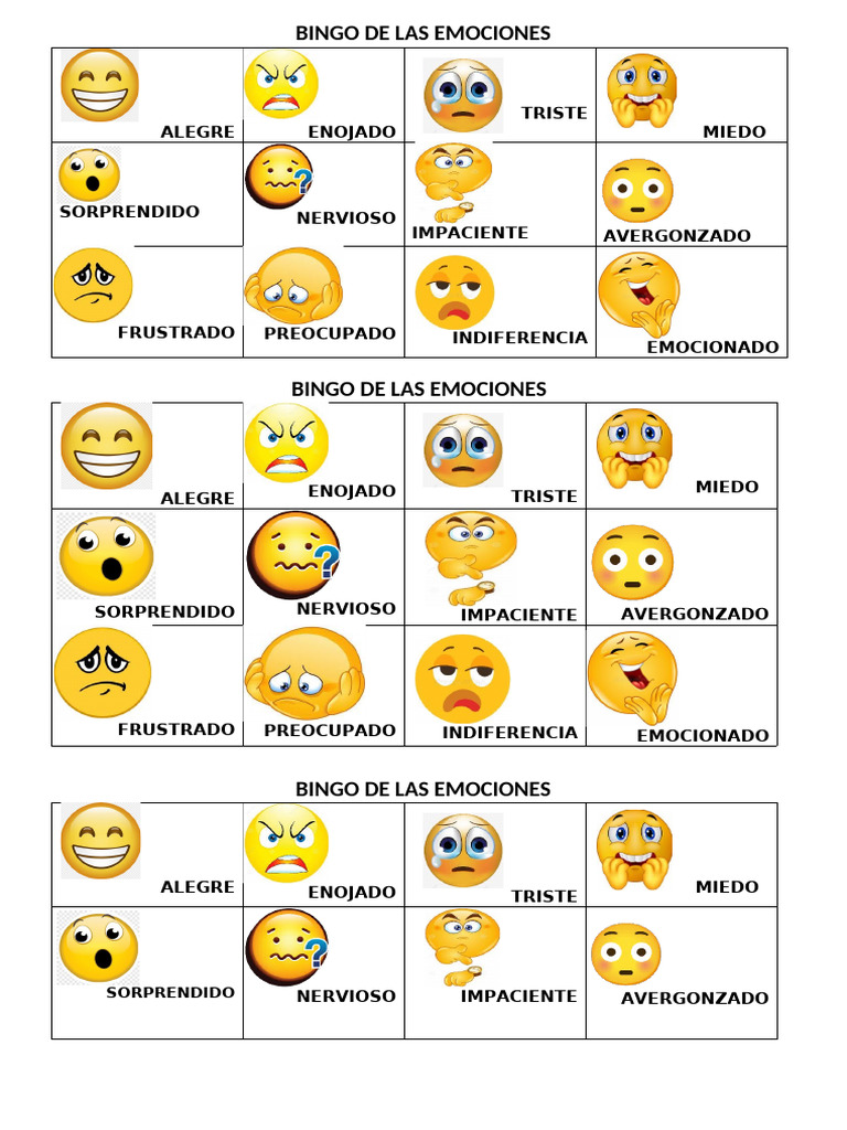 BINGO DE LAS EMOCIONES | PDF | Las emociones | Experiencia subjetiva