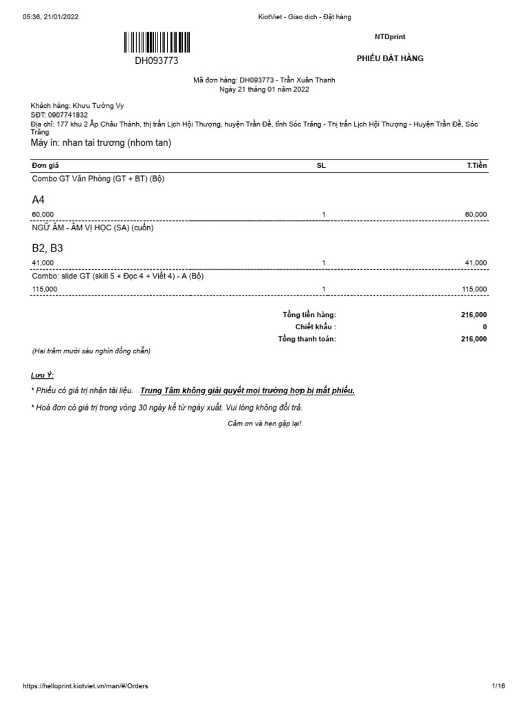 Hóa Đơn Sách HK2 - 2021-2022 | PDF
