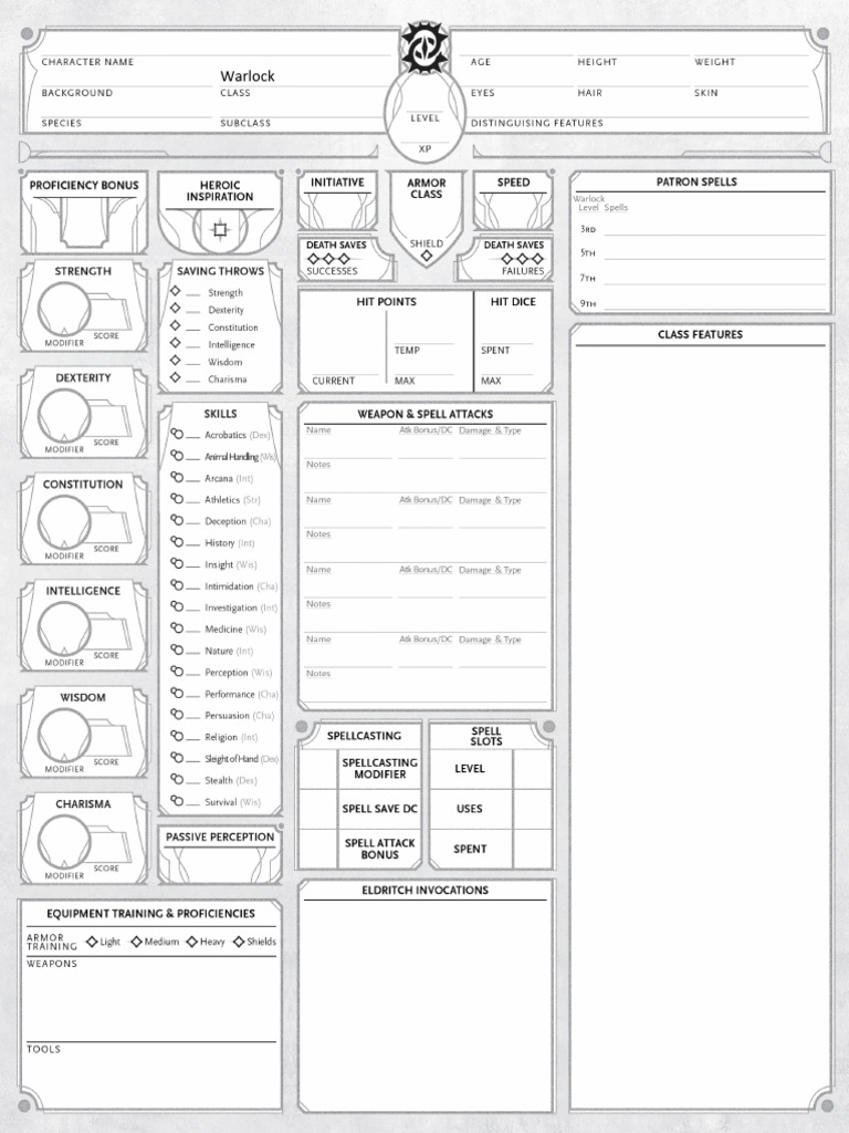 Warlock D&D 2024 Character Sheet | PDF