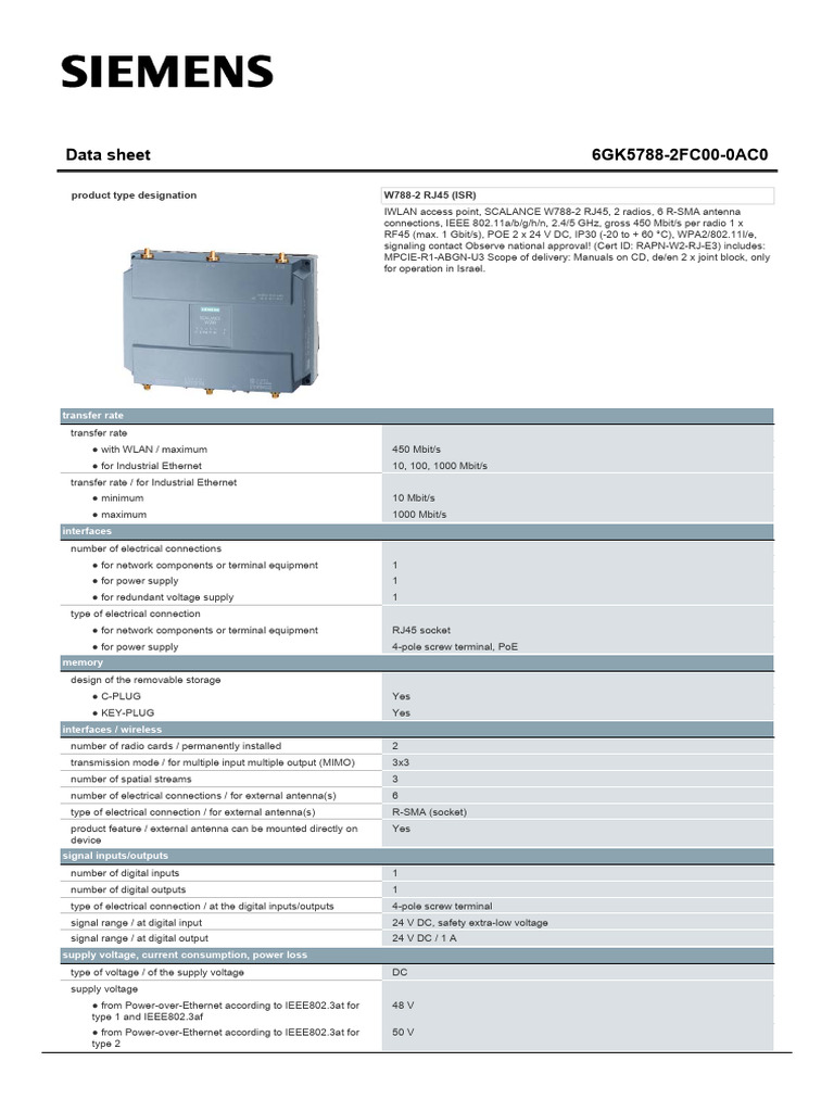 Siemens SCALANCE-W788-2 Ds en | PDF | Ieee 802.11 | Mimo