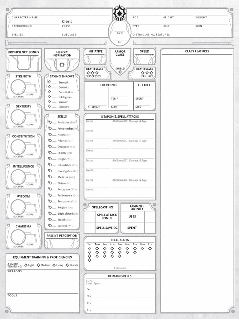 Cleric D&D 2024 Character Sheet | PDF