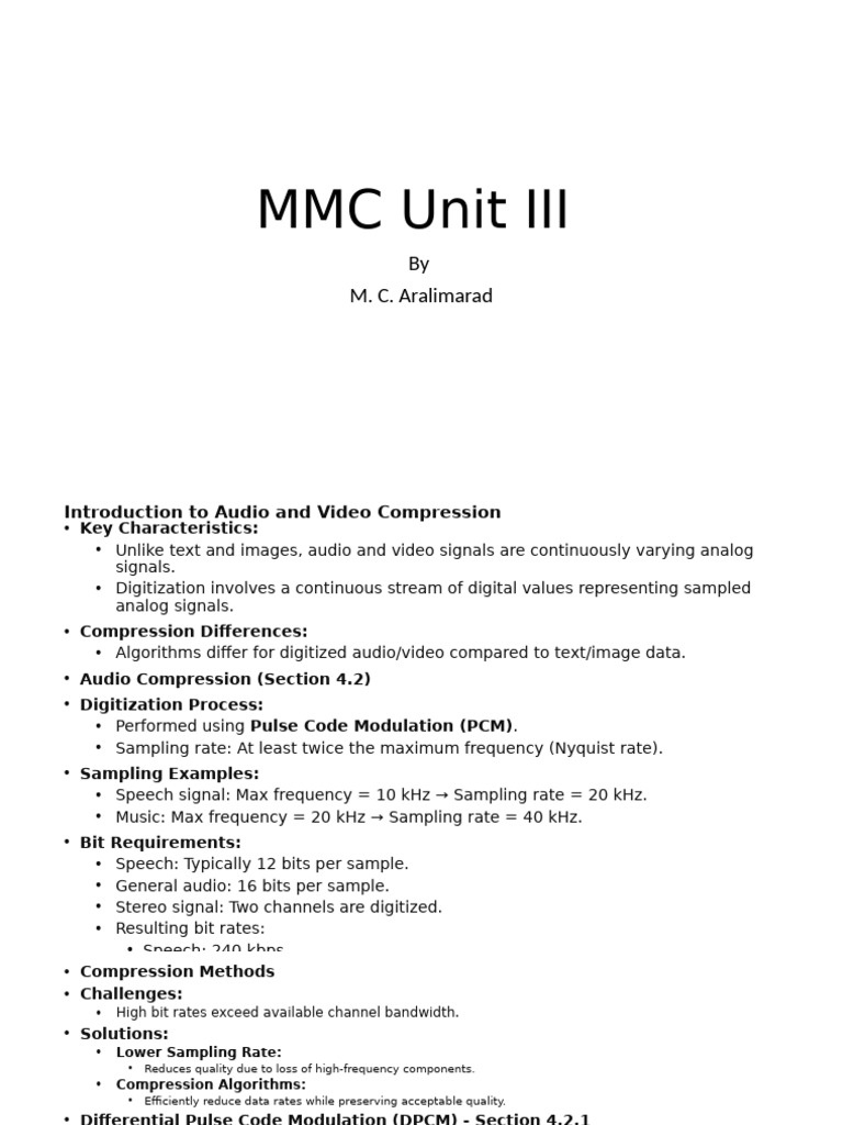 MMC Unit III-1 | PDF | Sampling (Signal Processing) | Data Compression MMC Unit III-1 | PDF | Sampling (Signal Processing) | Data Compression