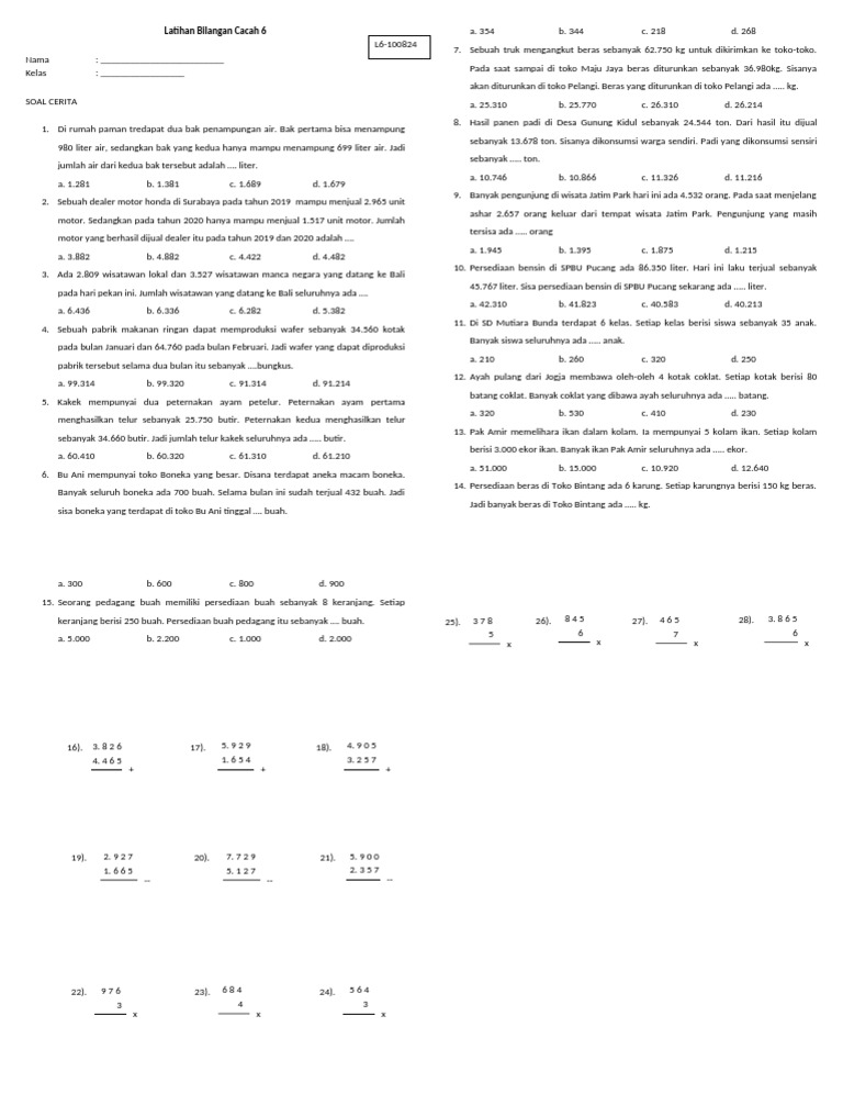 Latihan Bilangan Cacah 6 (L6) | PDF