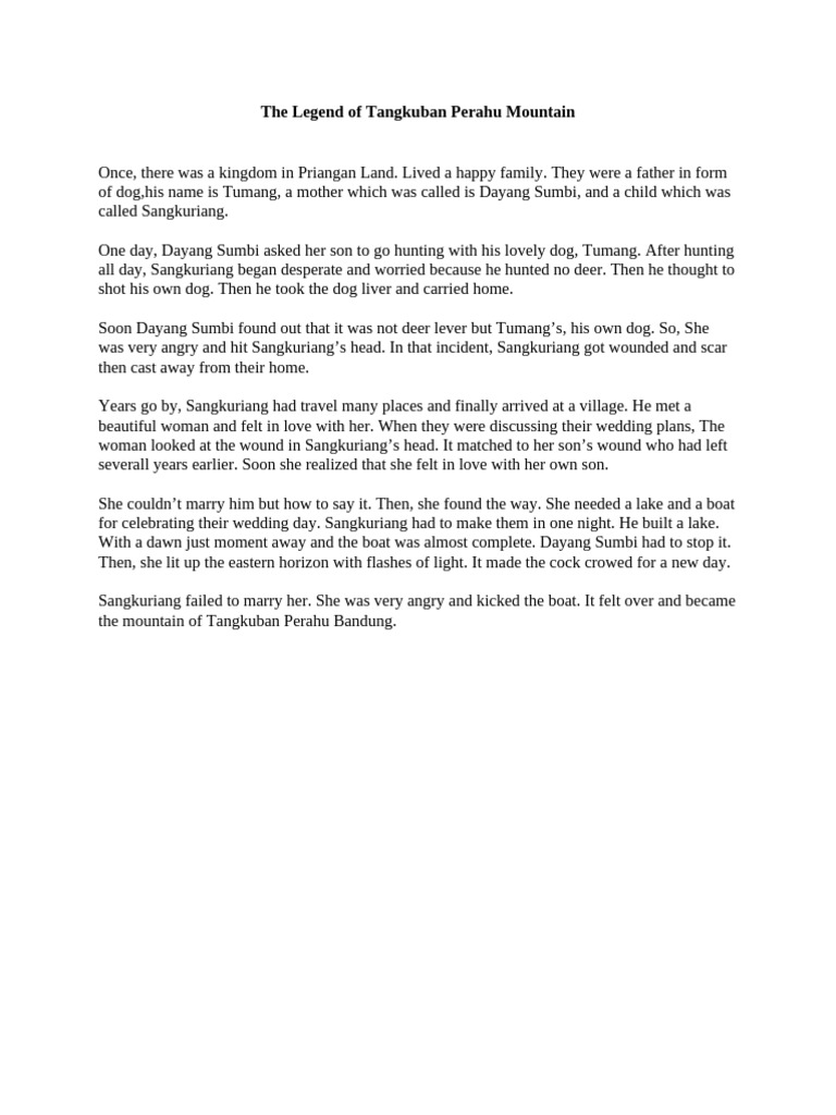 The Legend of Tangkuban Perahu Mountain | PDF
