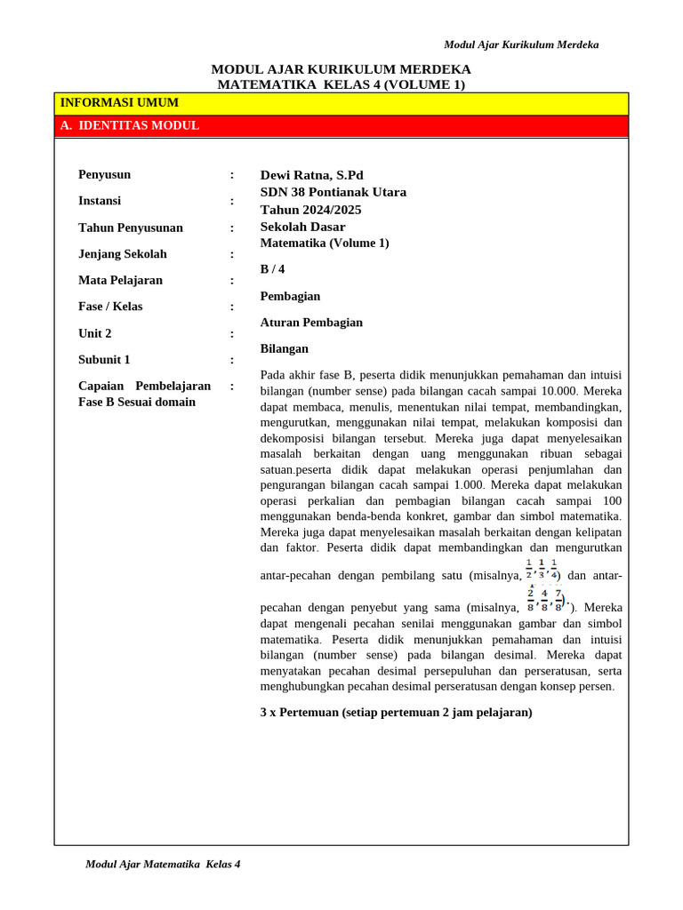Modul Ajar MTK Unit 2 | PDF