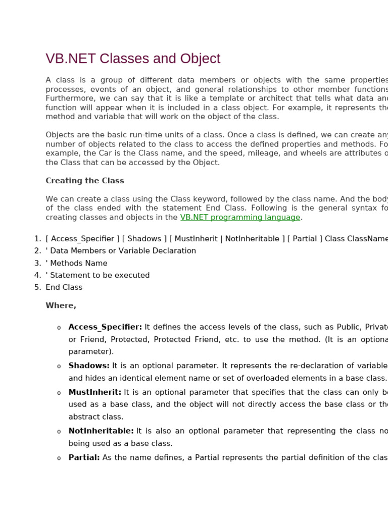 VB CLASSES AND OBJECTS | PDF | Constructor (Object Oriented Programming ... VB CLASSES AND OBJECTS | PDF | Constructor (Object Oriented Programming ...