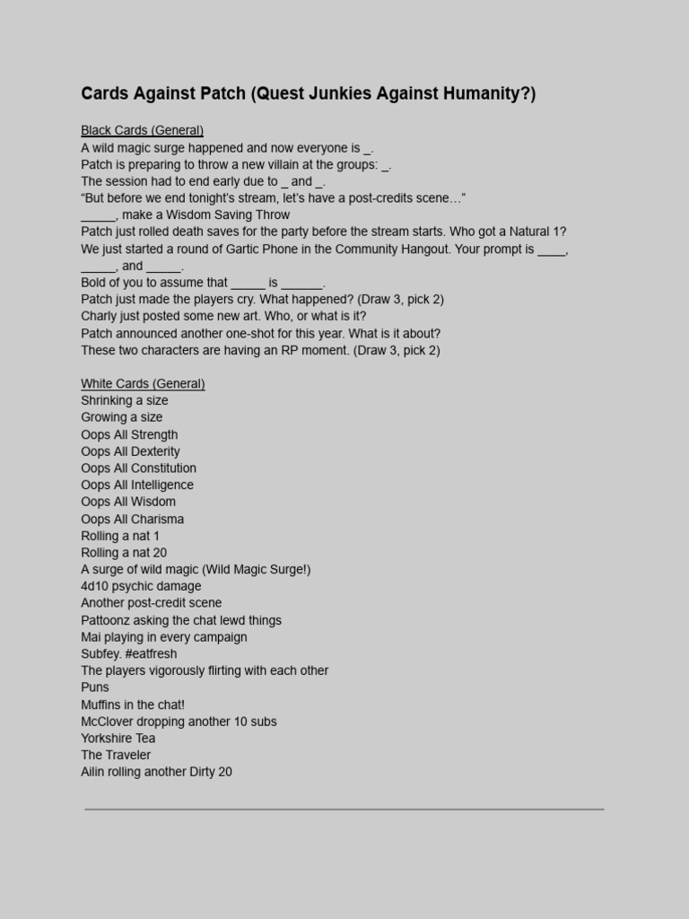 Cards Against Patch | PDF