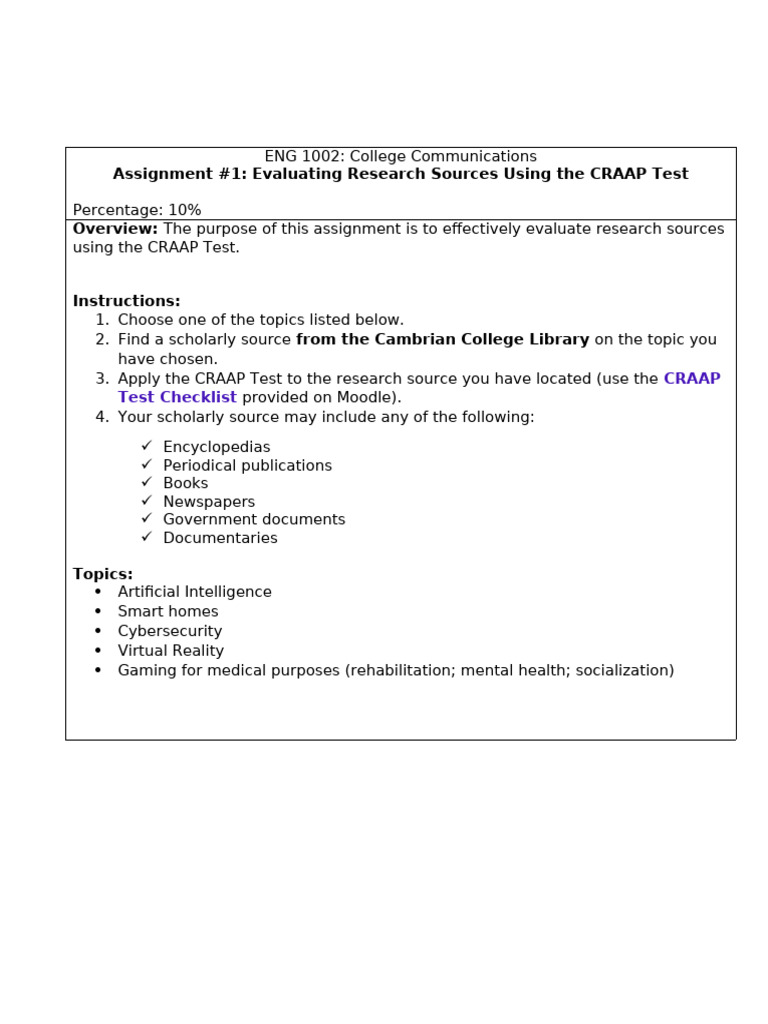 ENG 1002 - Assignment 1 Overview and Instructions F2024 | PDF