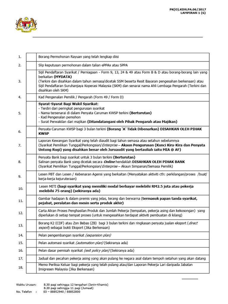 Senarai Semak Permohonan Rayuan Pengambilan Pekerja Asing Sektor ...