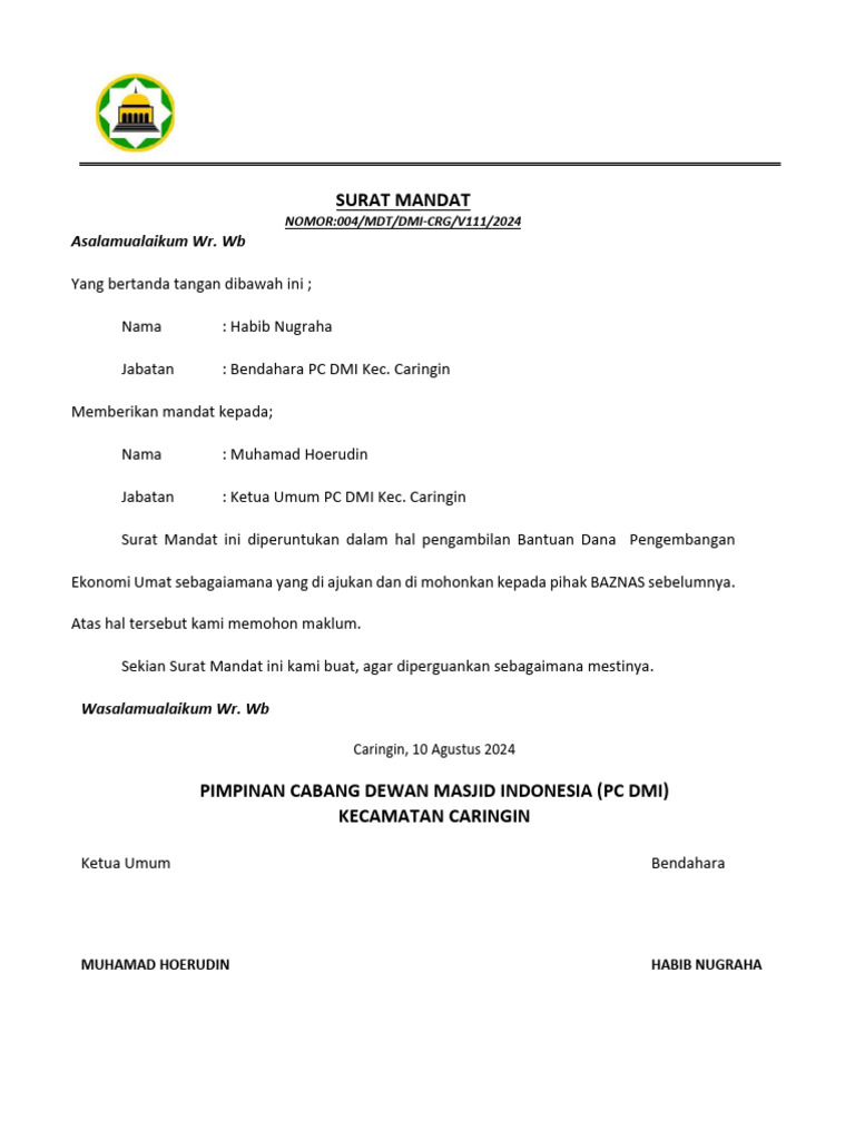 Surat Mandat DMI | PDF