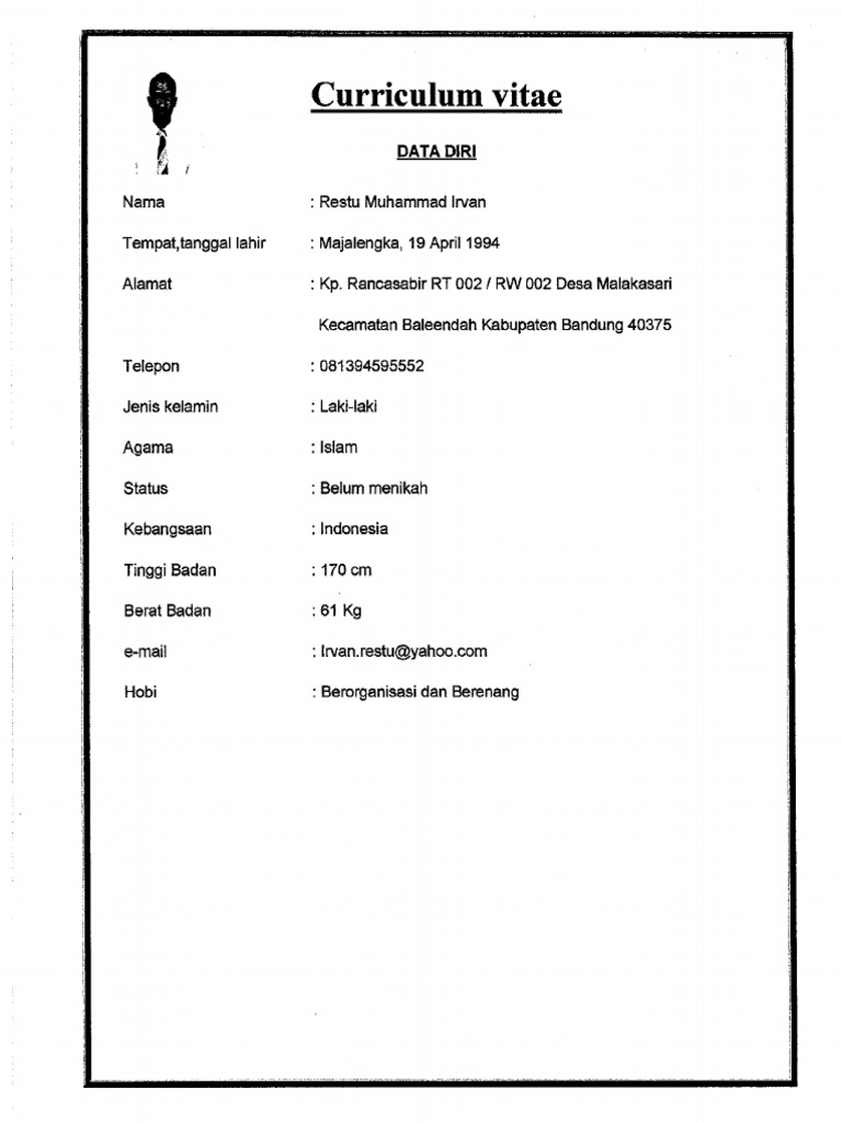 CV Restu Muhammad Irvan | PDF