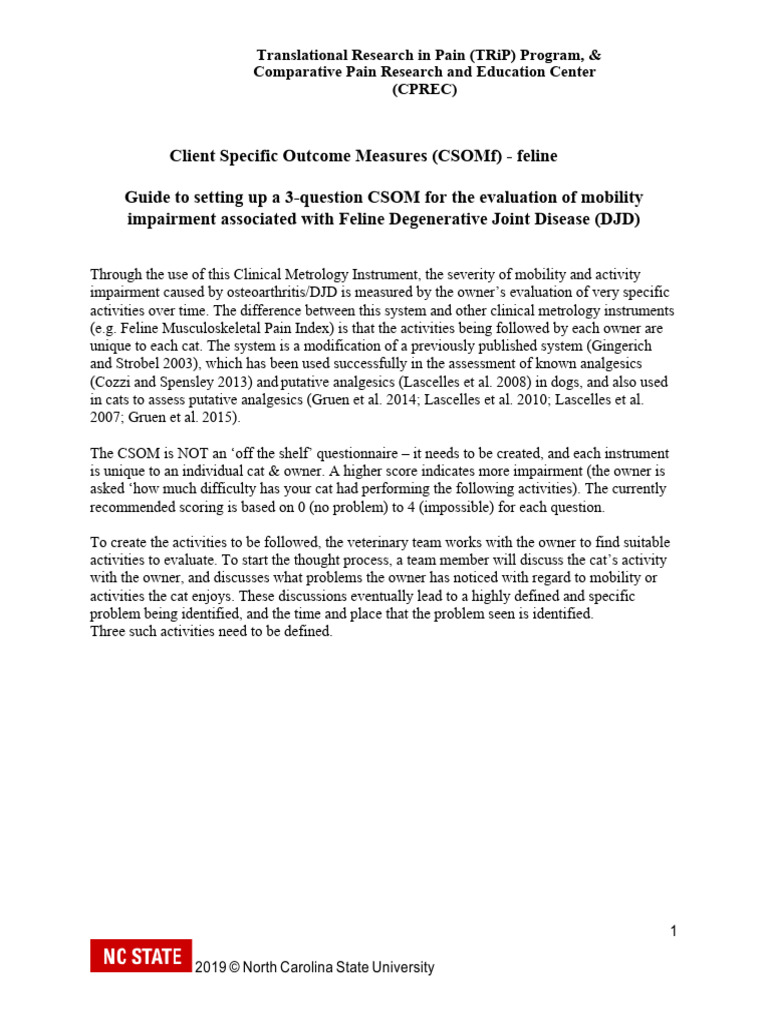 Feline Mobility Evaluation Guide | PDF | Osteoarthritis | Pain