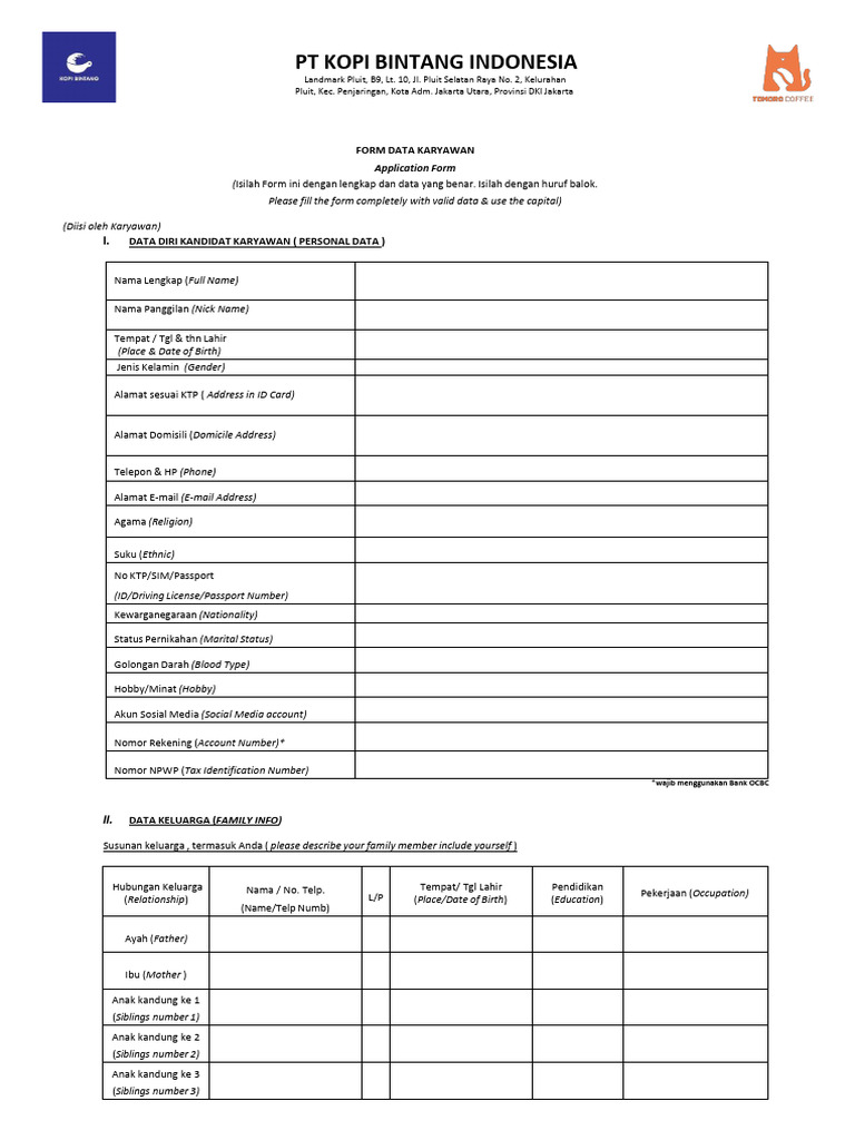 Form Data Karyawan - Template | PDF