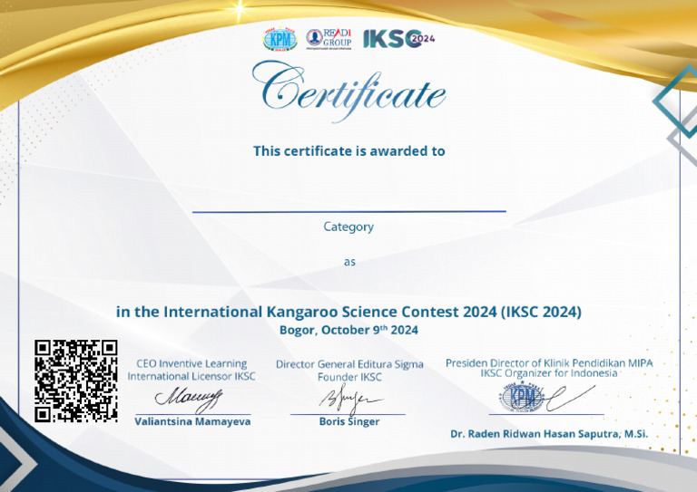 Sertifikat - IKSC Adwen - Santoso IKSC BJ30881 | PDF