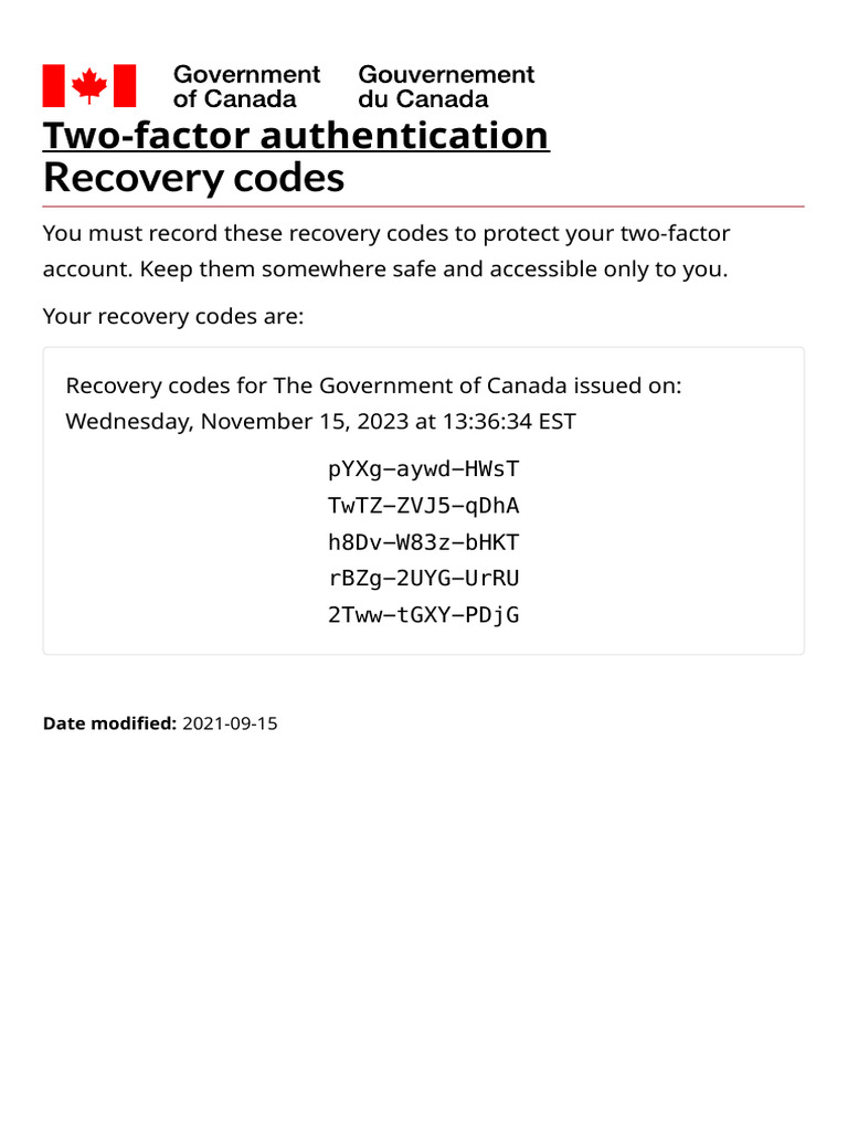CRA Passcode Grid Recovery Codes | PDF