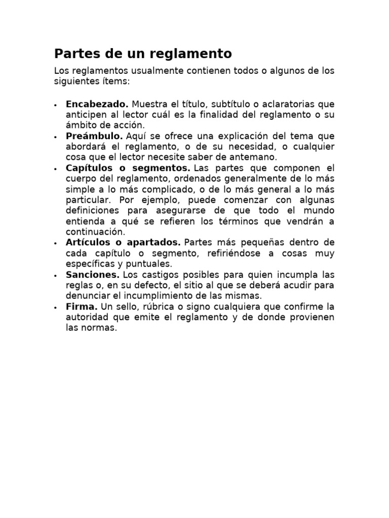 Estructura de un reglamento | PDF