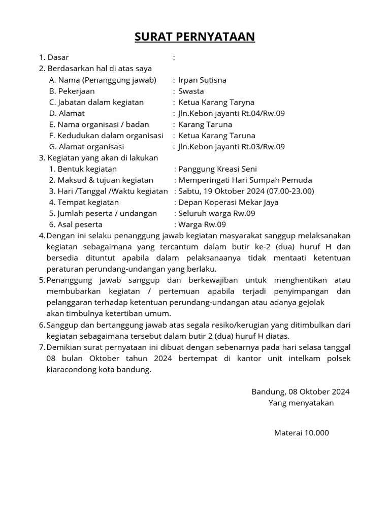 Surat Pernyataan - 20241008 - 195629 - 0000 | PDF