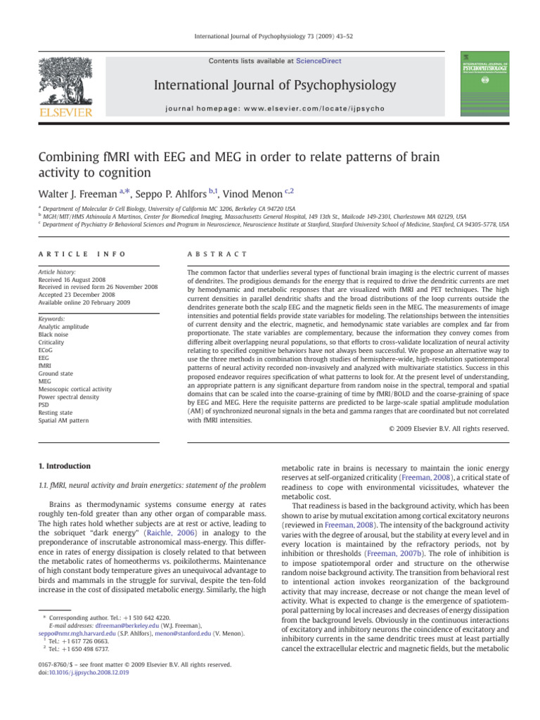 Combining fMRI With EEG and MEG in Order To Relate Patterns of Brain Activity | PDF | Neural ...