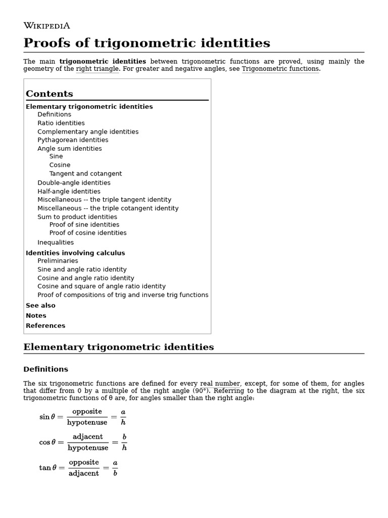 Wikipedia - Proofs of Trigonometric Identities | PDF | Trigonometric ...