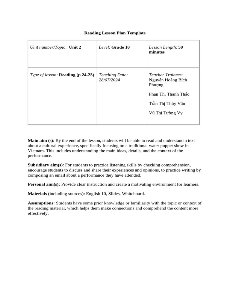 Reading Lesson Plan | PDF | Reading Comprehension | Human Communication