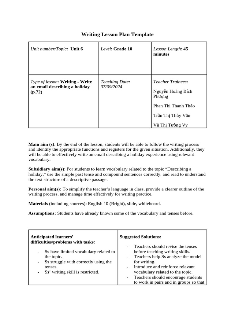 Writing Lesson Plan | PDF | Human Communication | Cognitive Science
