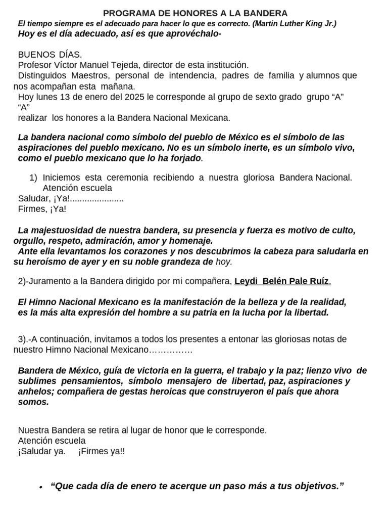 PROGRAMA DE HONORES A LA BANDERA Enero | PDF | México