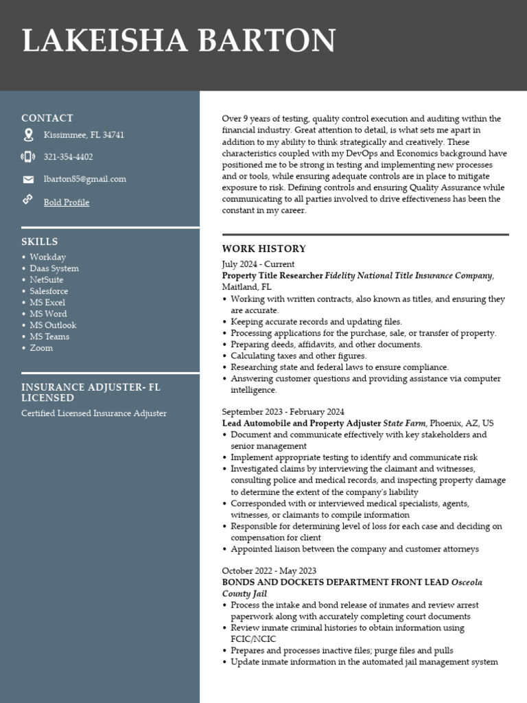 LAKEISHA_BARTON_Resume | PDF | Insurance | Mortgages