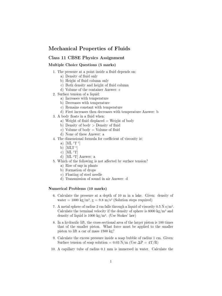 physics-assignment | PDF | Pressure | Density