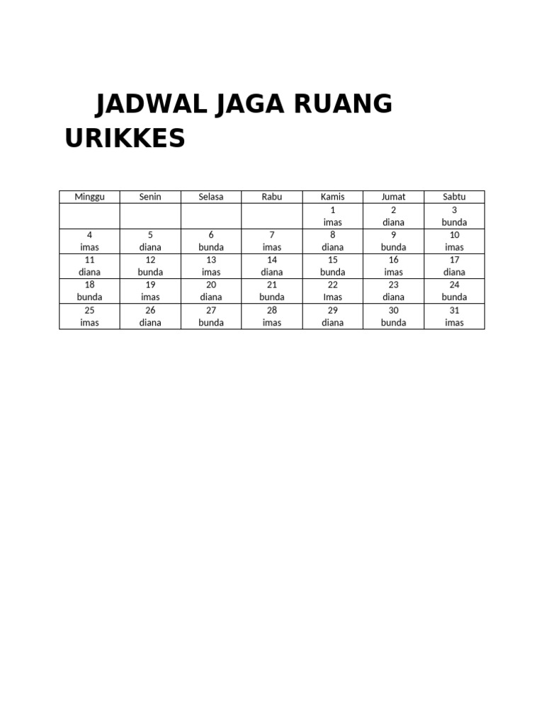 Jadwal Jaga Ruang Urikkes | PDF