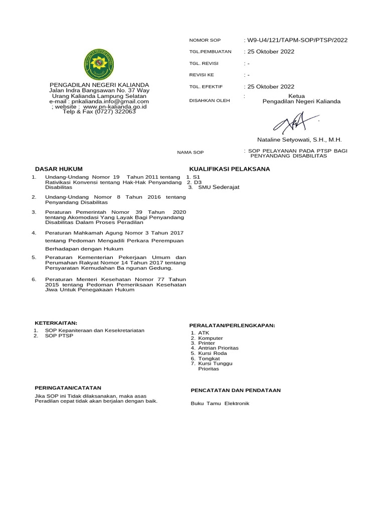 SOP PTSP Penyandang Disabilitas | PDF