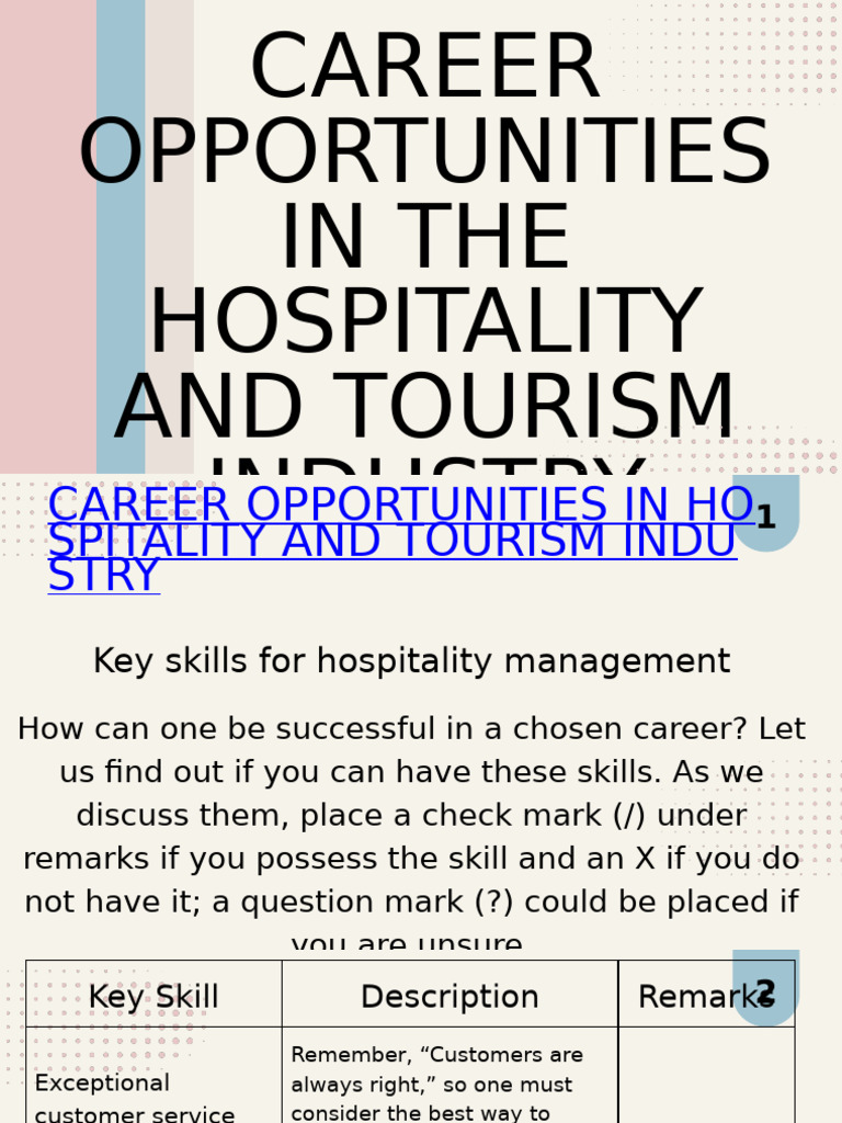 Career Paths in Hospitality & Tourism | PDF