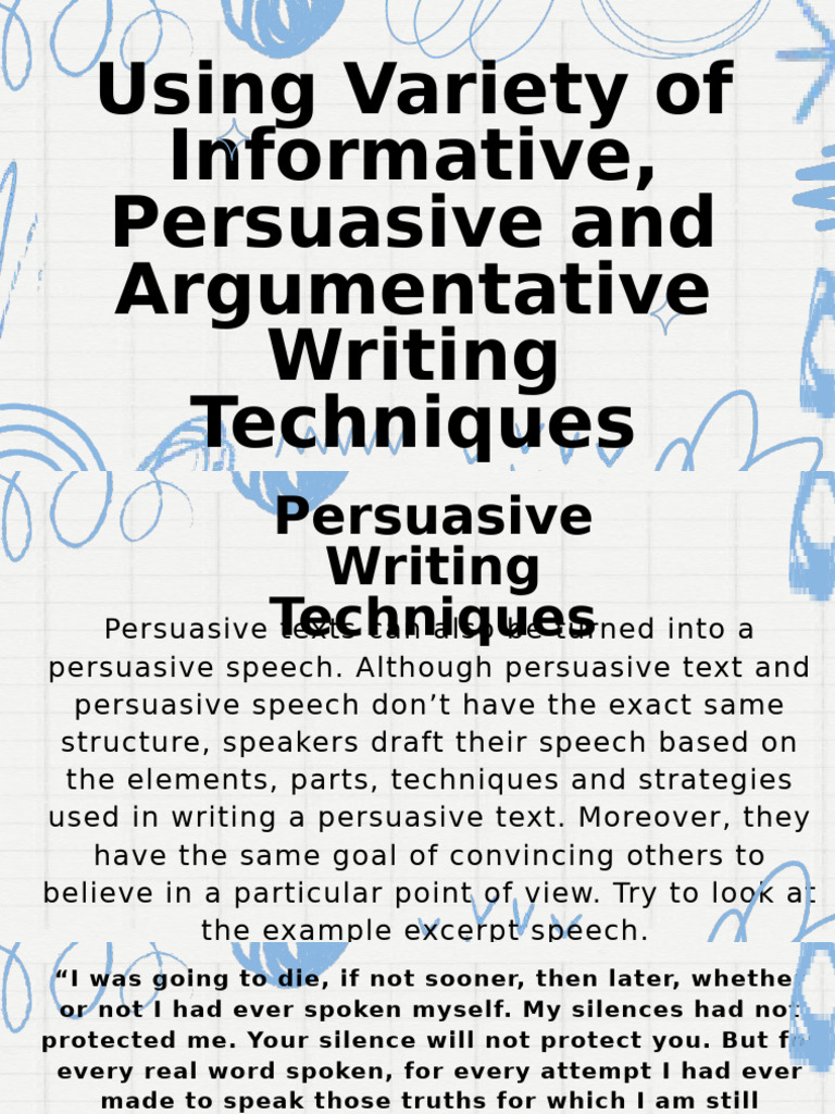 Using Variety of Informative, Persuasive and Argumentative Writing ...
