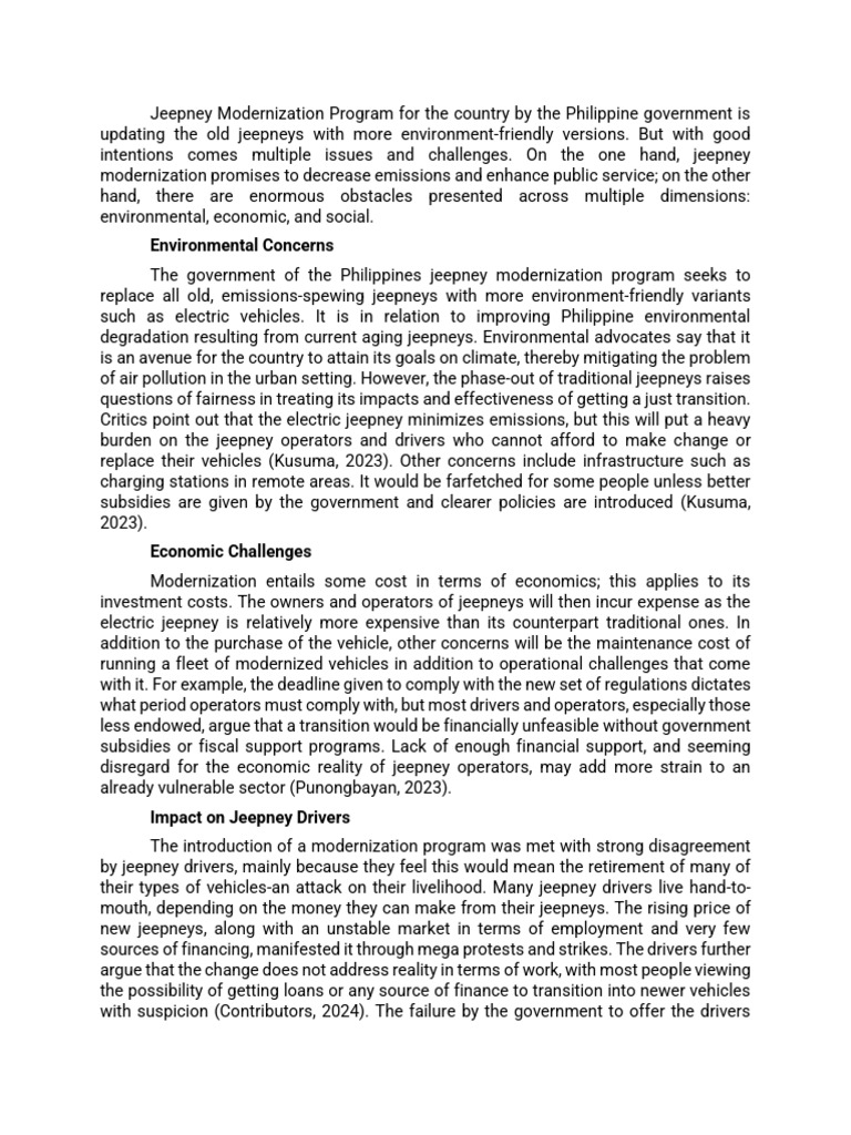 Jeepney Modernization: Challenges Ahead | PDF | Environment | Natural ...