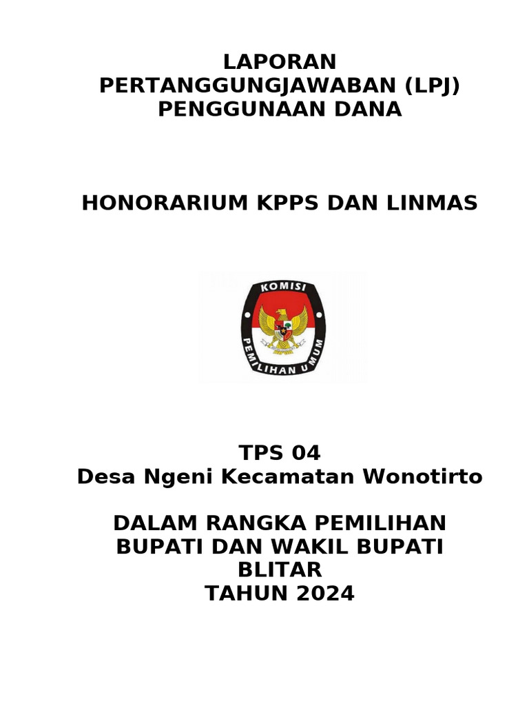 LPJ Penggunaan Dana Honorarium KPPS 2024 | PDF
