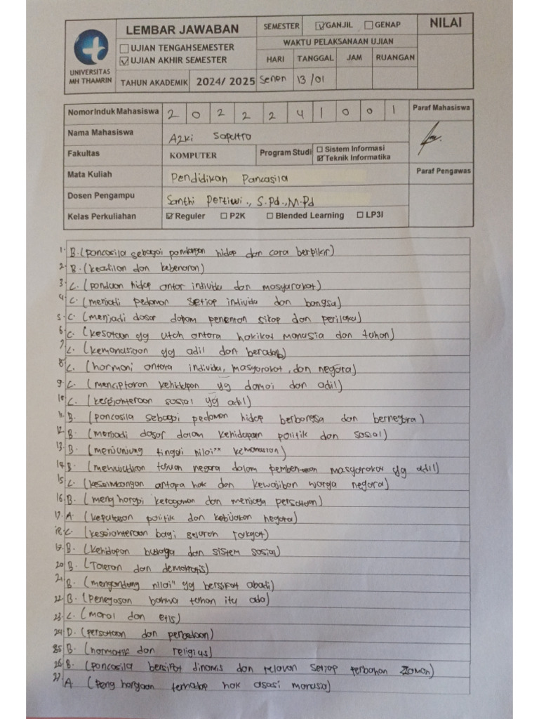 Lembar Jawab UAS Azki Saputra (TI) | PDF