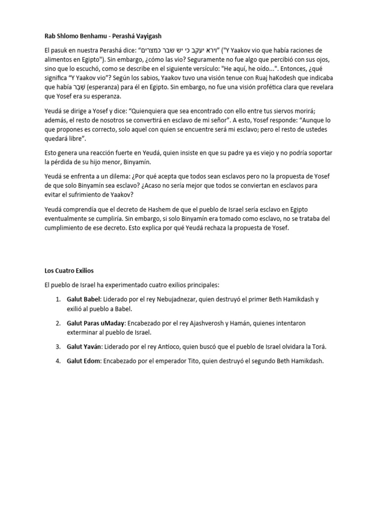 Rab Shlomo Benhamu VAYIGASH | PDF | Judios y judaísmo