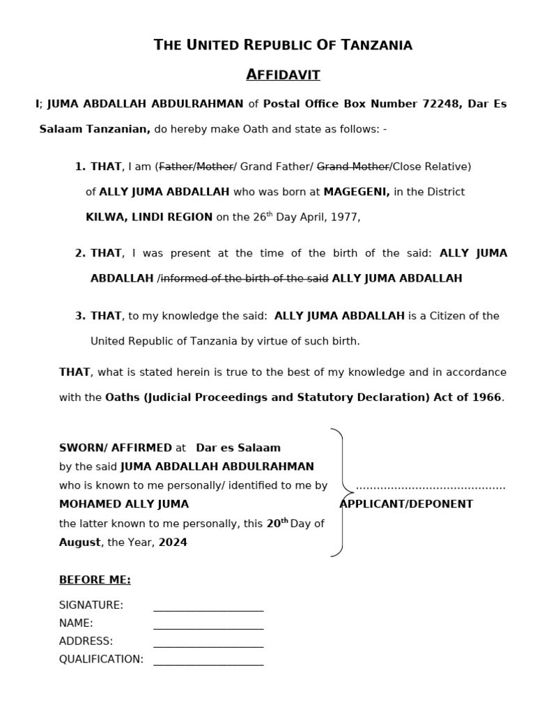 Affidavit Form | PDF