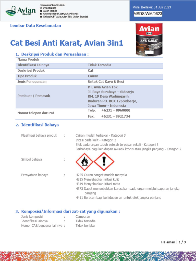 MSDS Avian 3in1 Compressed | PDF