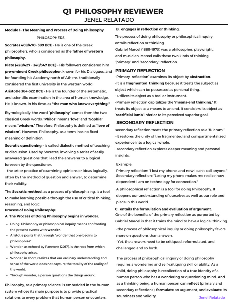 Q1_PHILO_REVIEWER | PDF | Truth | Reason